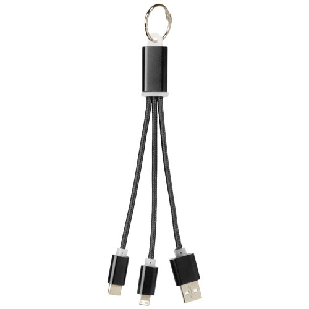 Metal 3-in-1 charging cable with keychain